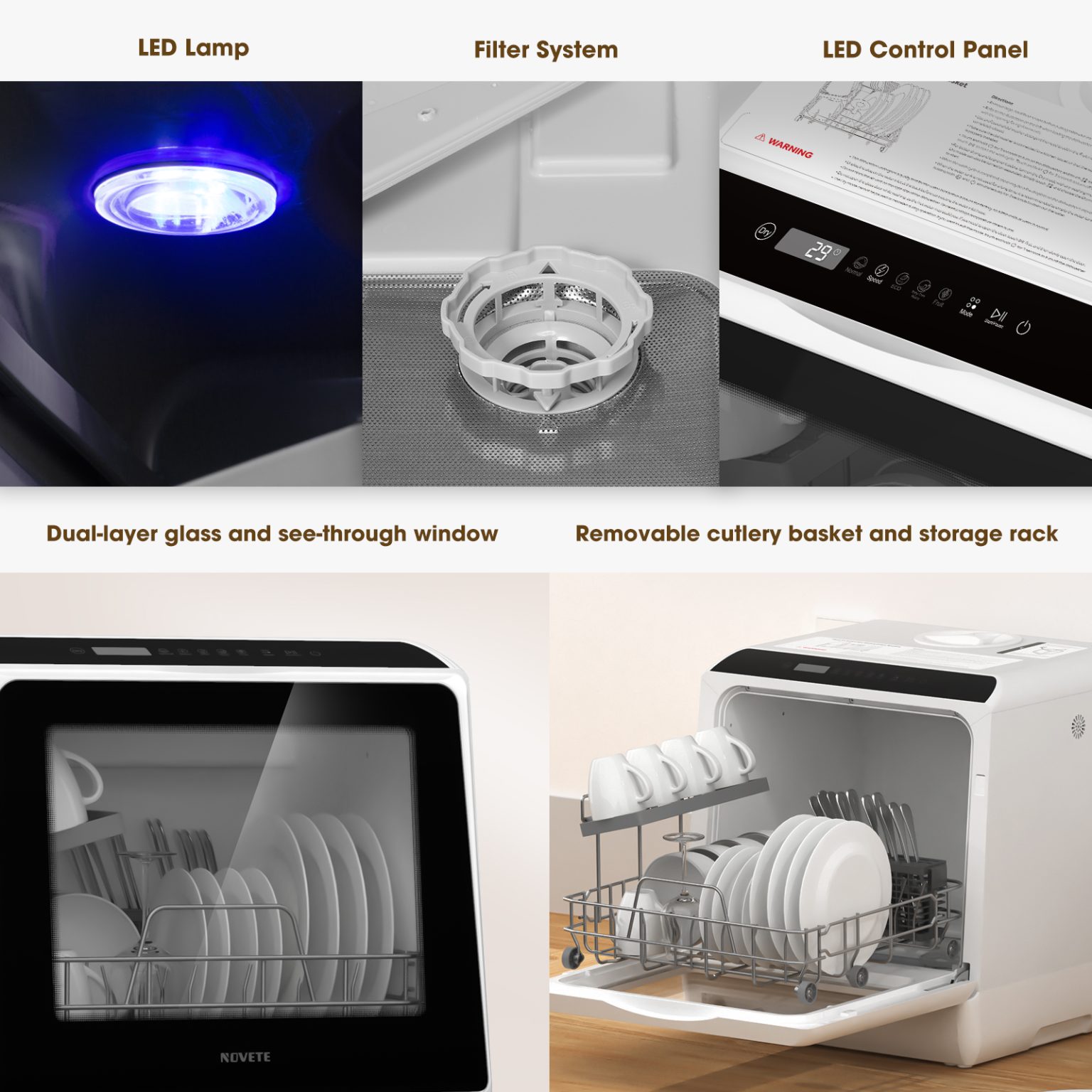 NOVETE Countertop Dishwasher TDQR01, Compact Dishwasher with 5L Built ...
